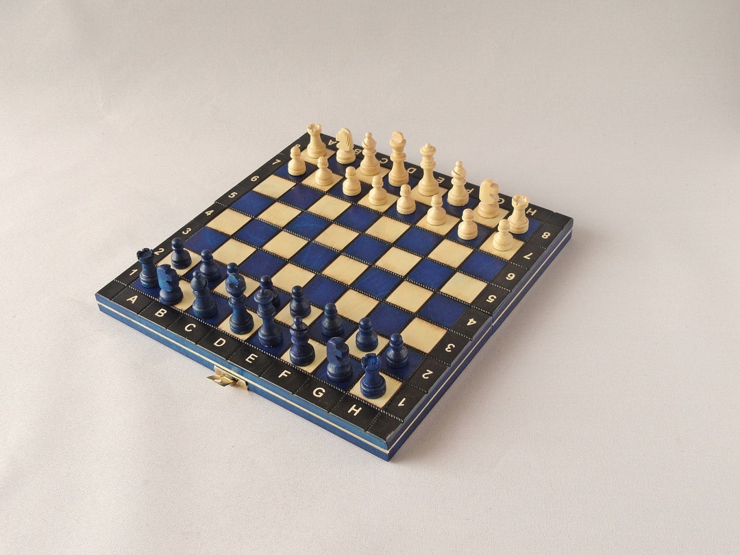 Blue Magnetic Travel Size Chess Set 27 Cm X 27 Cm Wooden Chess Set ...