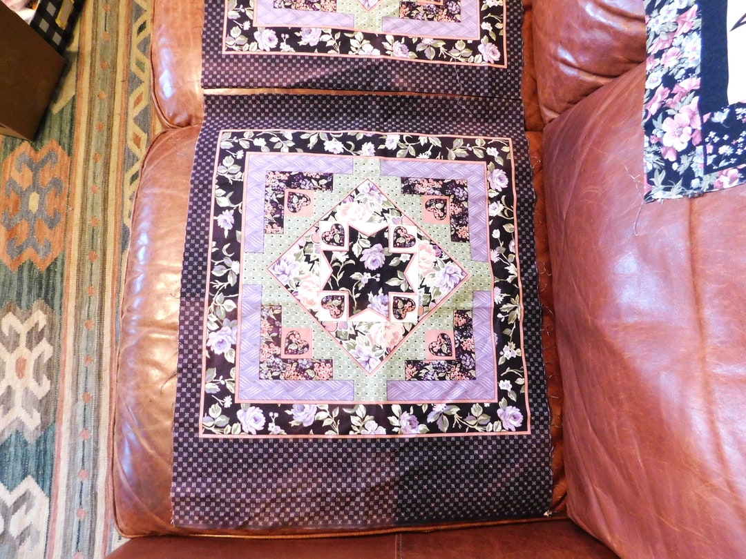 Vintage 2001 Victorian Floral Pillow Panel in Lavenders, Greens & Black ...