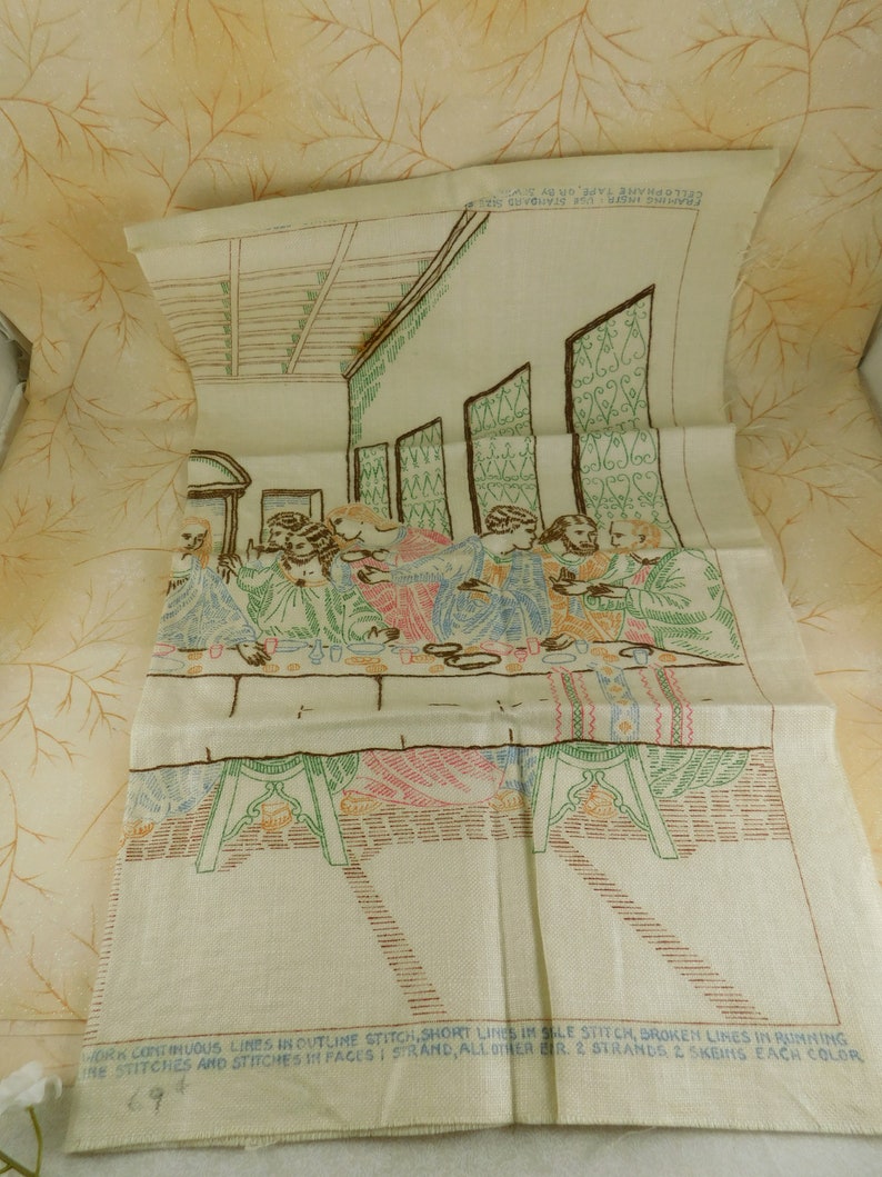 Colorted last Supper Embroidery Panel, M24, 1970's, Partially Finished ...
