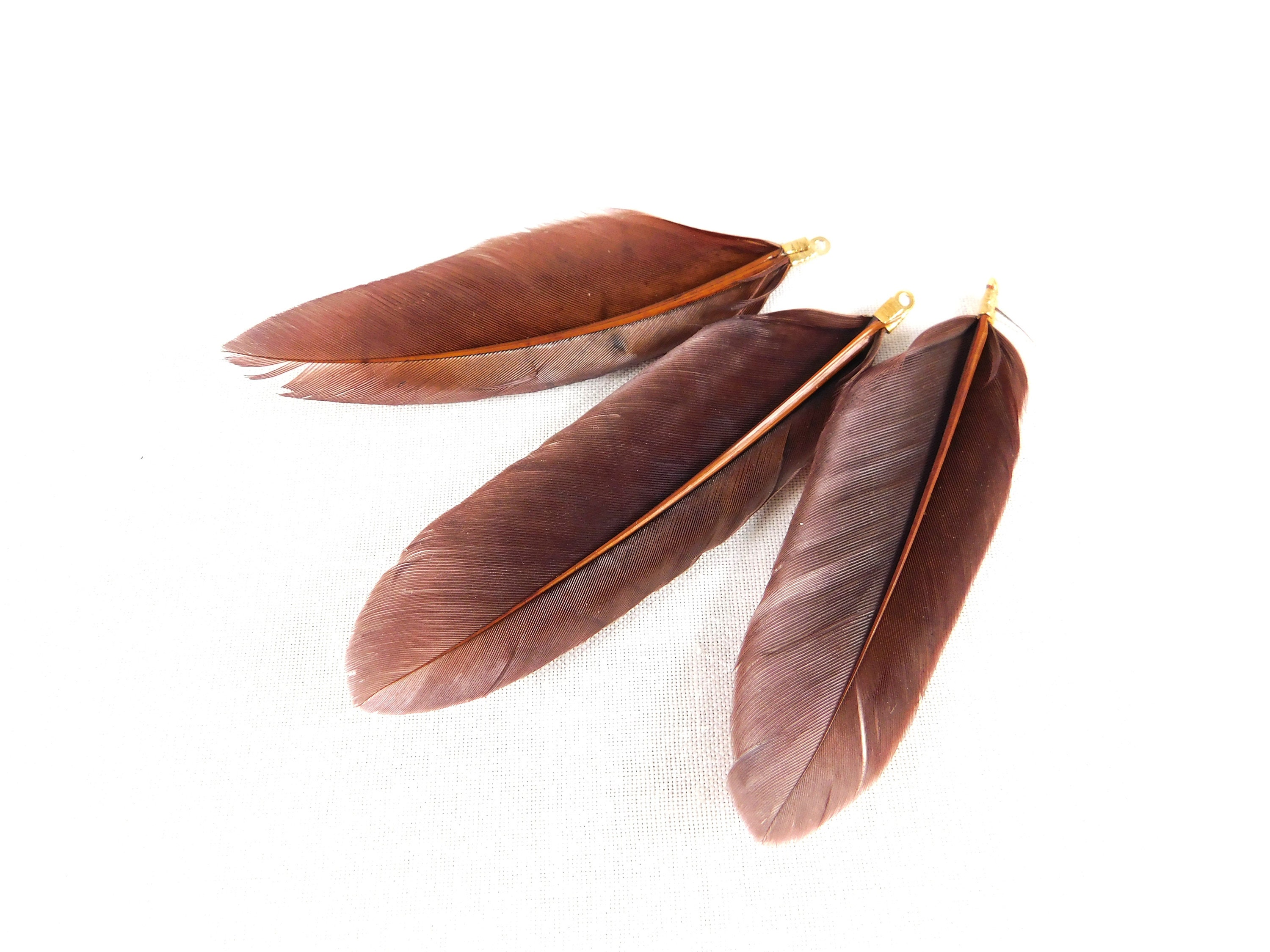 Vintage Lot of 3 Reddish Brown Feathers W/finding Attached for Earrings ...