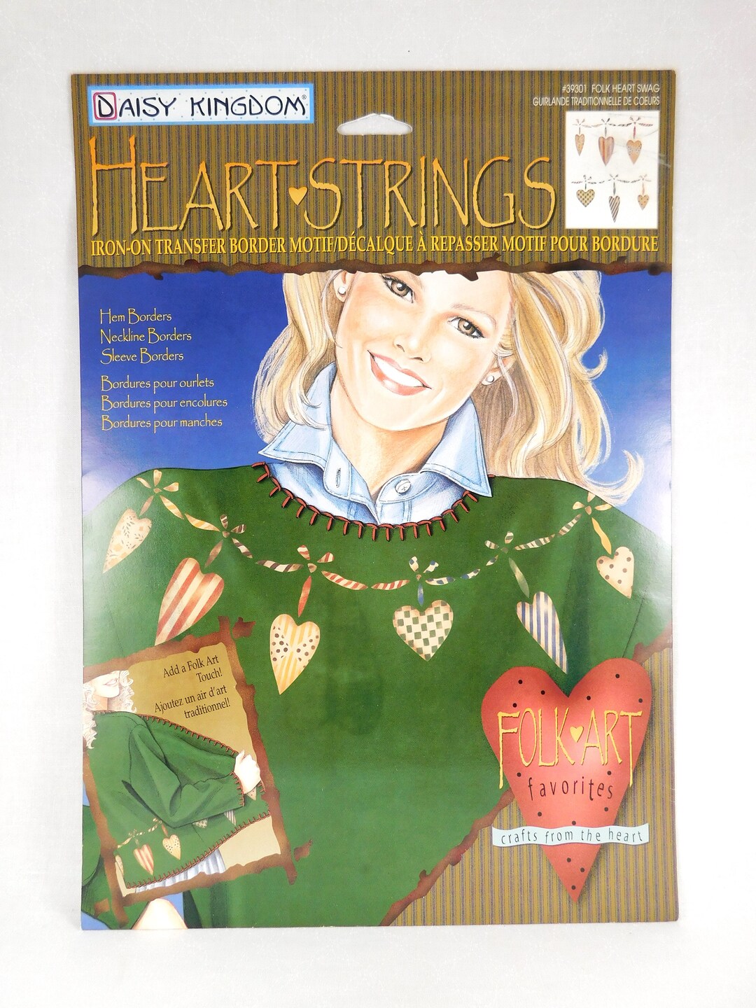 Vintage 1996 Heartstrings folk Heart Swag by Daisy Kingdom, 39301, Transfers for Sweater ...