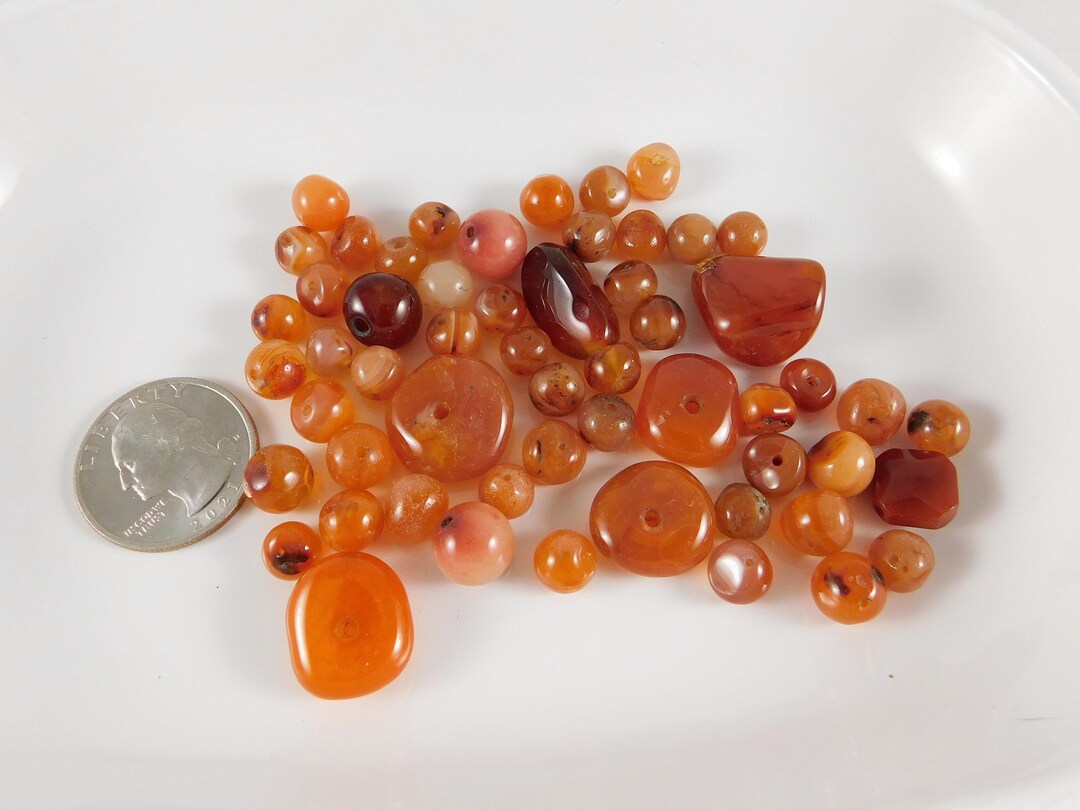 Vintage 90's Carnelian Stone Beads, Gemstone Beads, Polished Stone ...