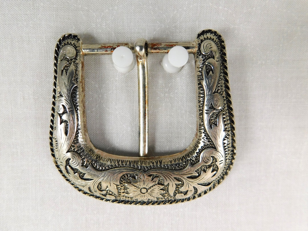 Vintage 70's Tooled Western Style Buckle, Stylized Floral Design ...