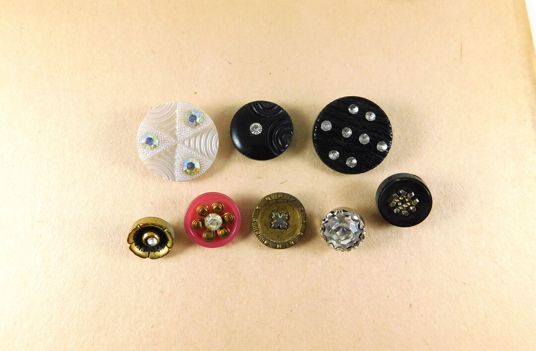 Eight Jeweled Buttons, 50's Vintage, Collectible Buttons, Crystals ...