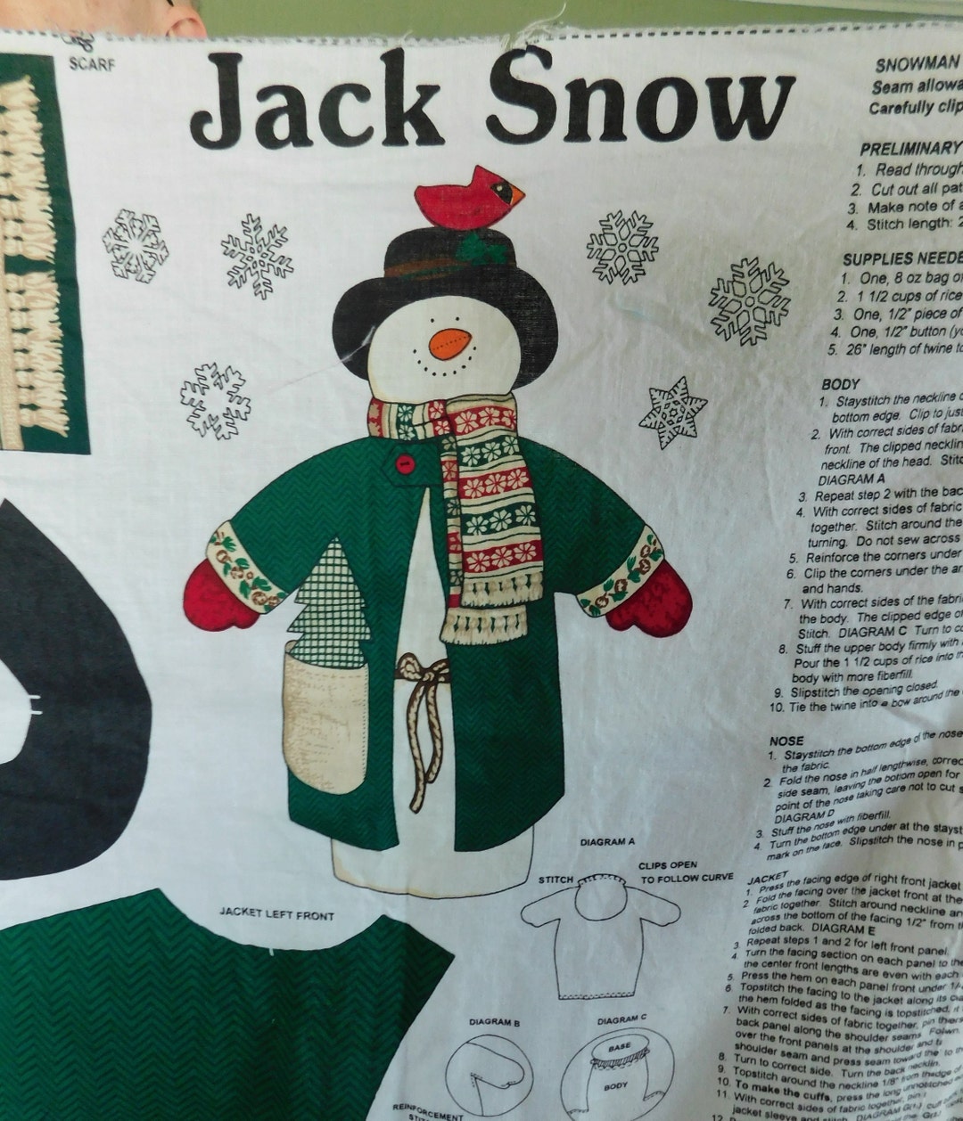 Vintage Cranston Collections jack Snow, Christmas Snowman Pattern ...