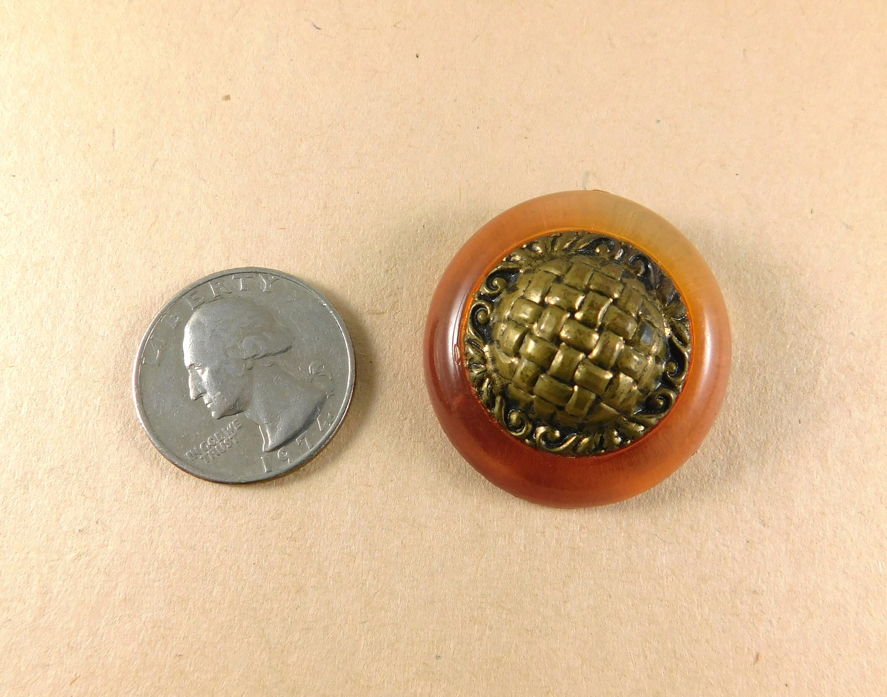 Single Vintage Brass & Lucite Button W/woven Shield Motif, Vintage 50's ...