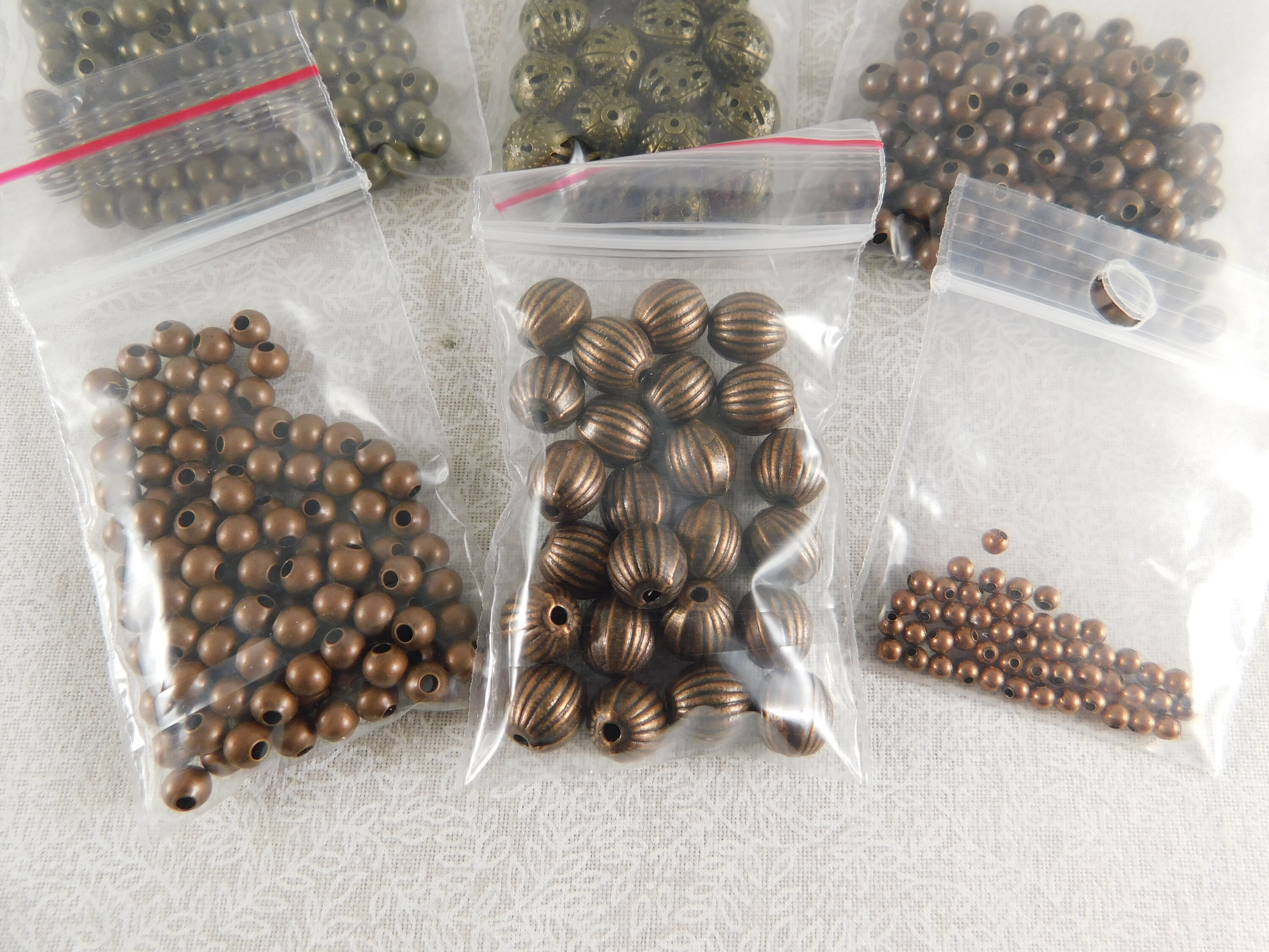 Vintage Antiqued Brass & Copper Spacer Beads, 6 Bags400 Pcs., Smooth, Ribbed and Filigree ...