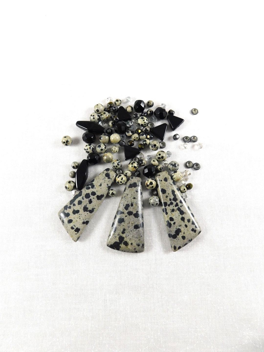 Vintage 70's Leopard Jasper Bead Mix, Jasper/black Glass/silver Spacers ...