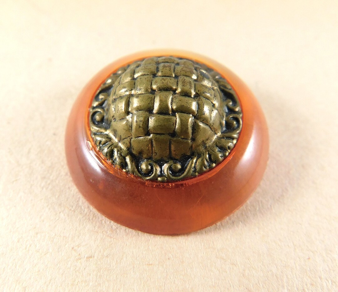 Single Vintage Brass & Lucite Button W/woven Shield Motif, Vintage 50's ...