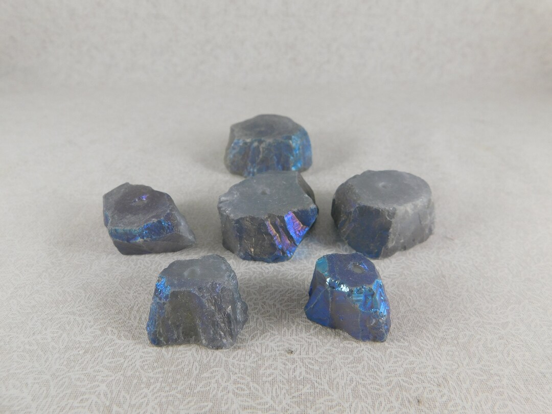 Vintage Raw Blue Dyed Quartz Stone Beads~center Drilled, 6 Pieces, 12 ...