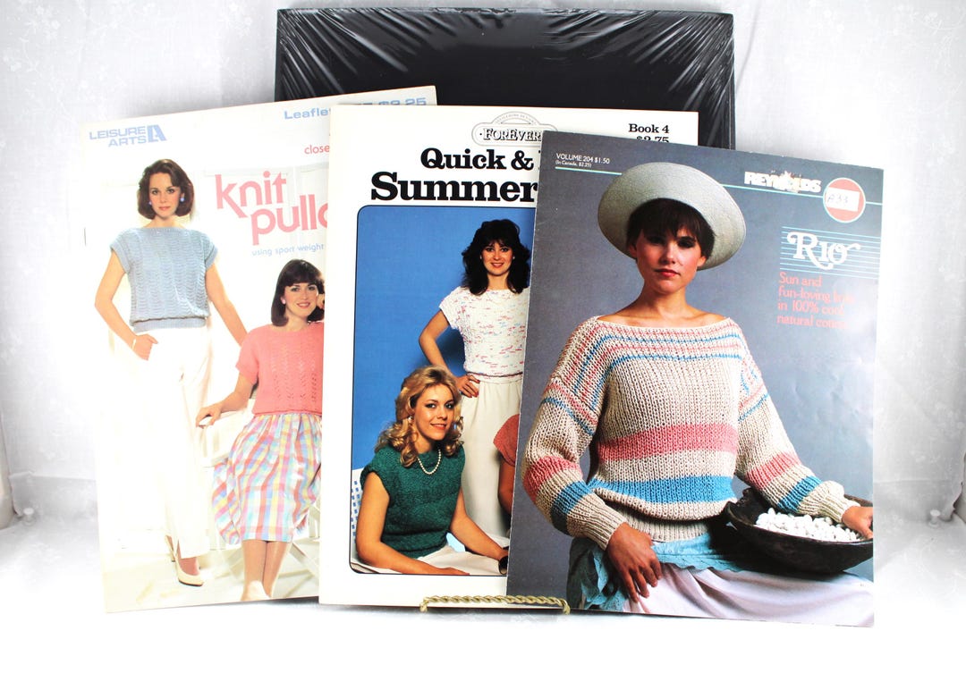 Three Vintage Knitting Booklets for Sweaters, All 1985, Leisure Arts/forevers/reynolds, 12 ...