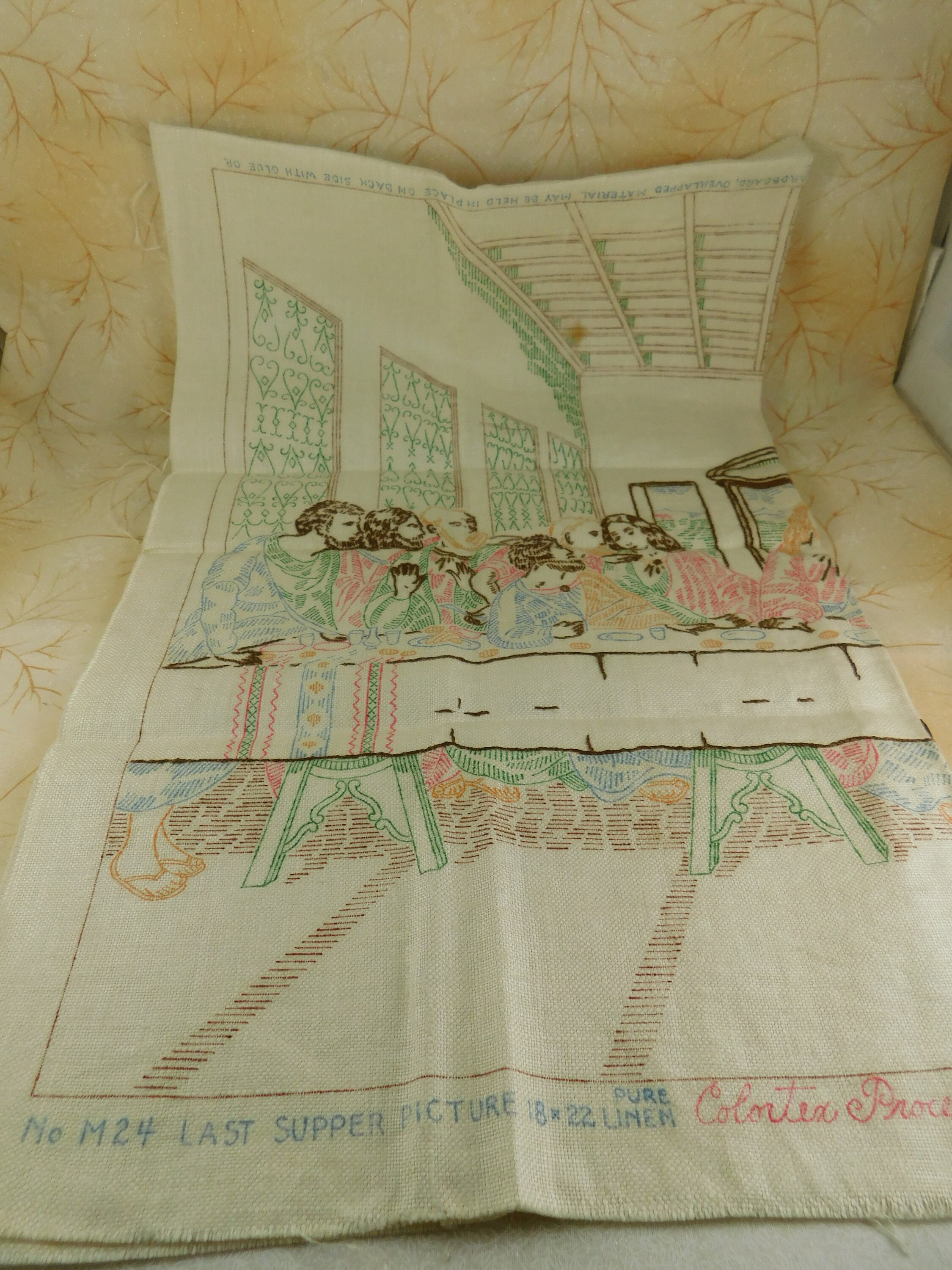 Colorted last Supper Embroidery Panel, M24, 1970's, Partially Finished ...