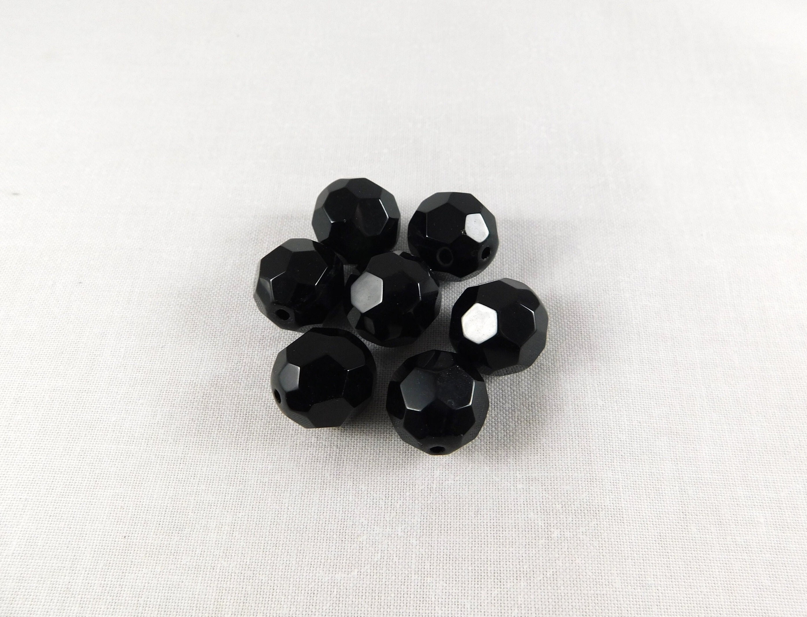 Vintage Black Faceted French Jet Glass Bead Lot-7 Pcs., 14mm, 1930's ...