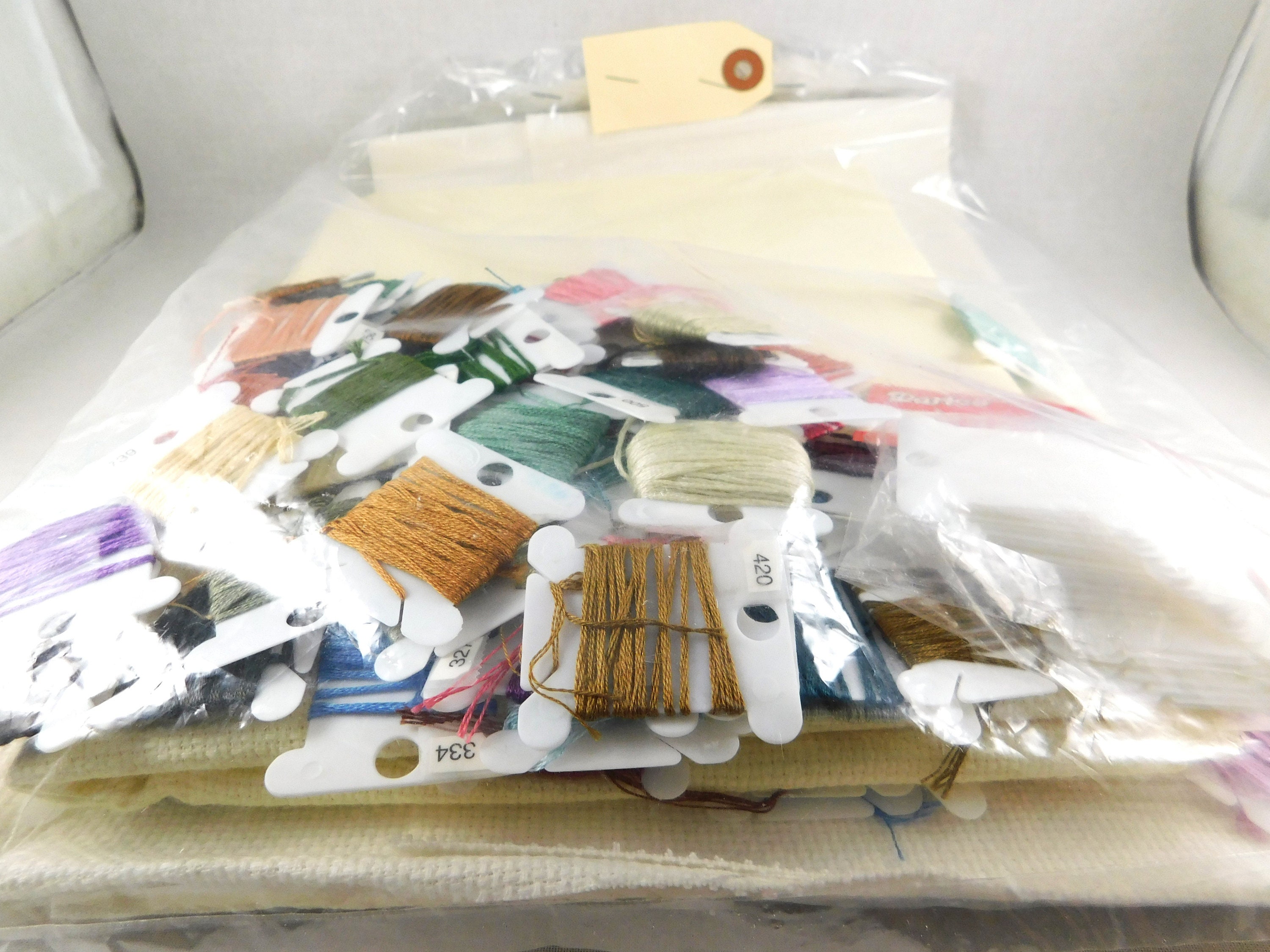 Large Mixed Lot of 14 Count Aida Cloth, 22 Count Hardanger & 77 Bobbins ...
