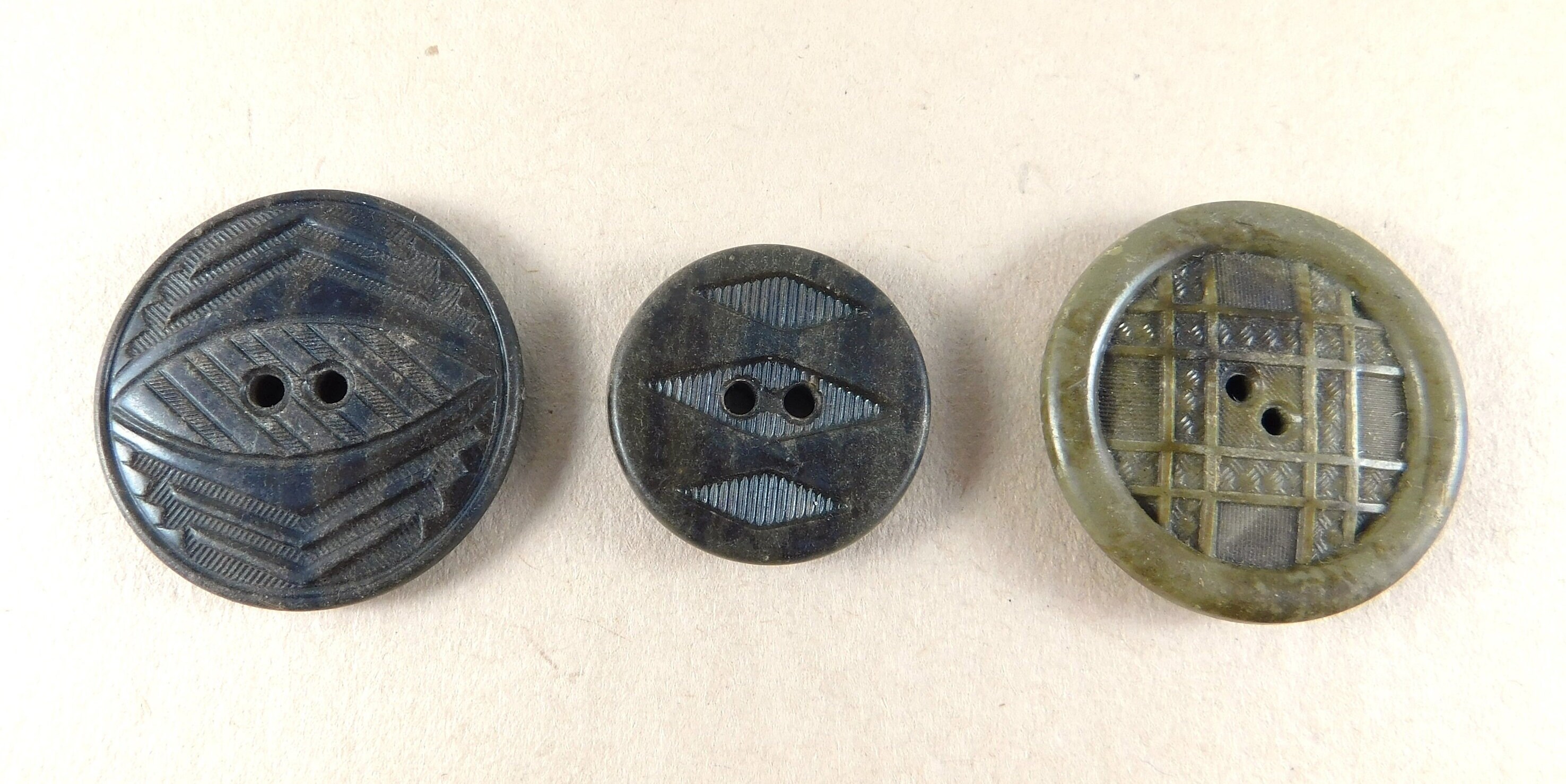 3 Antique Carved Celluloid Buttons, Brown, Fancy, Late 1800's, Assorted ...