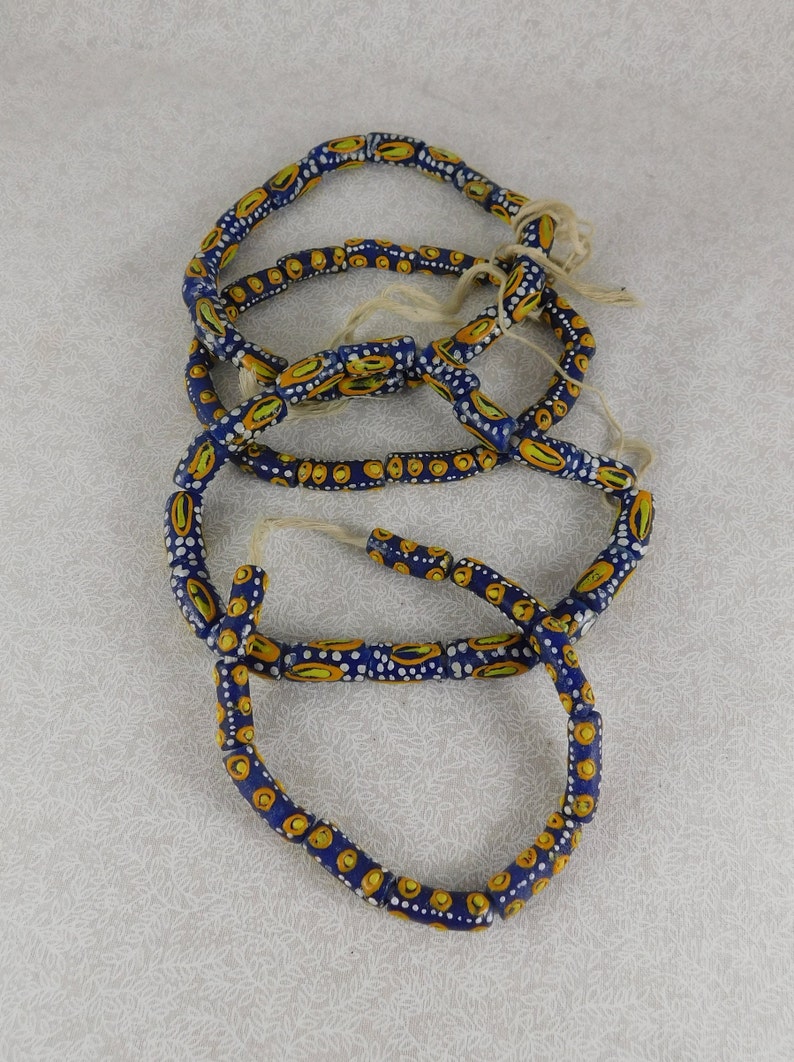 Vintage Hand Painted African Tribal Tube Beadsfour Strings, Clay ...