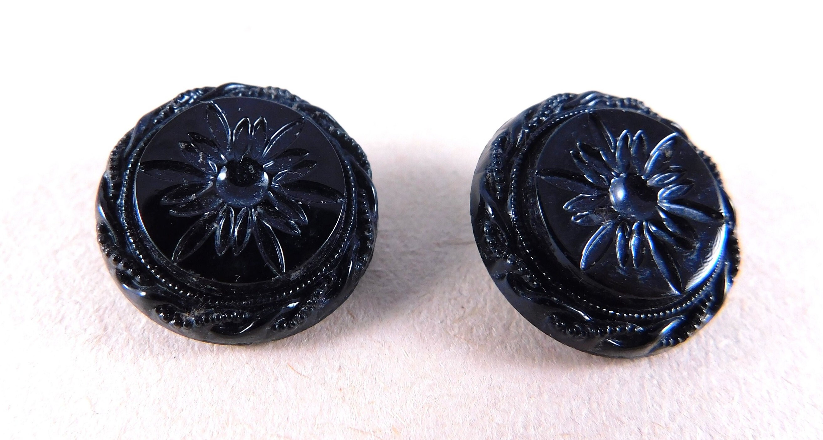 Antique Pair of Black Glass Sunburst Buttons From the 1910's ...