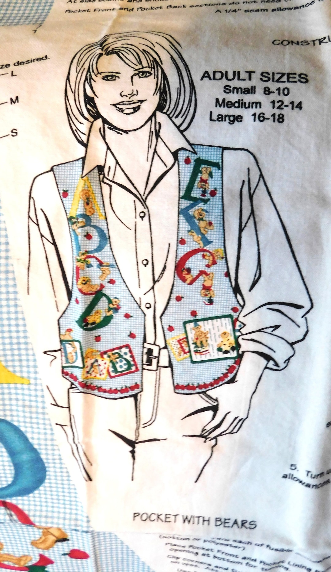 Vintage 1997 "abc Alphabears Vest", Pattern, Fabric & Instructions ...