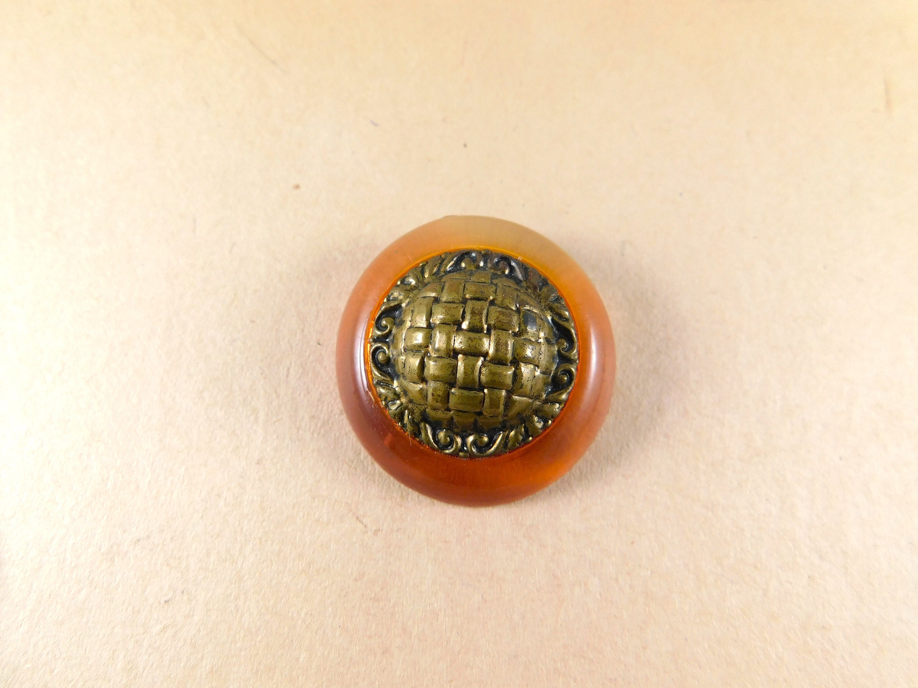 Single Vintage Brass & Lucite Button W/woven Shield Motif, Vintage 50's ...