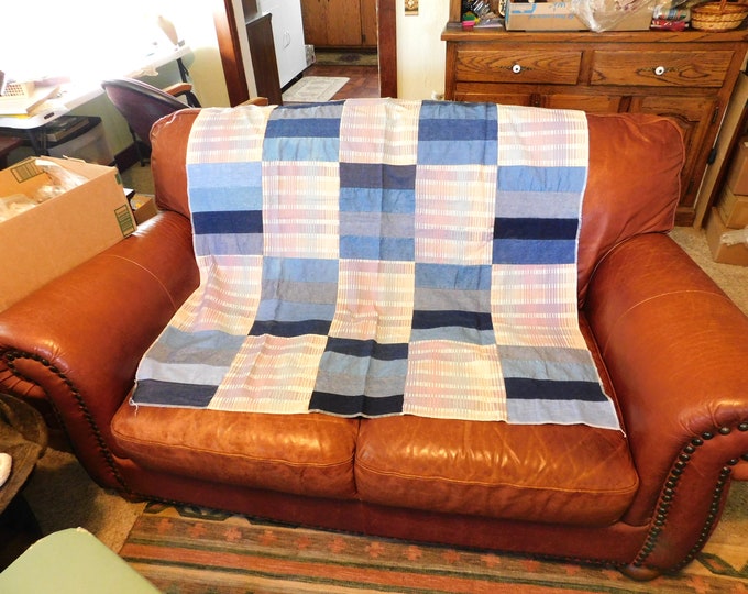 42 by 50 Inch Surged Denim & Cotton Quilt Top, 25 Blocks/finished Edges ...