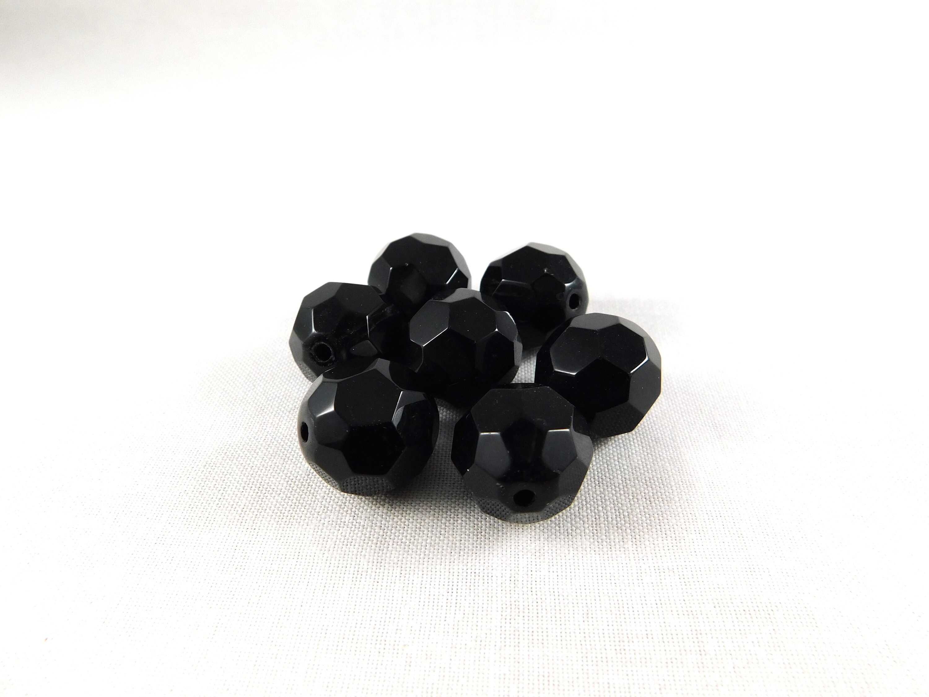 Vintage Black Faceted French Jet Glass Bead Lot-7 Pcs., 14mm, 1930's ...