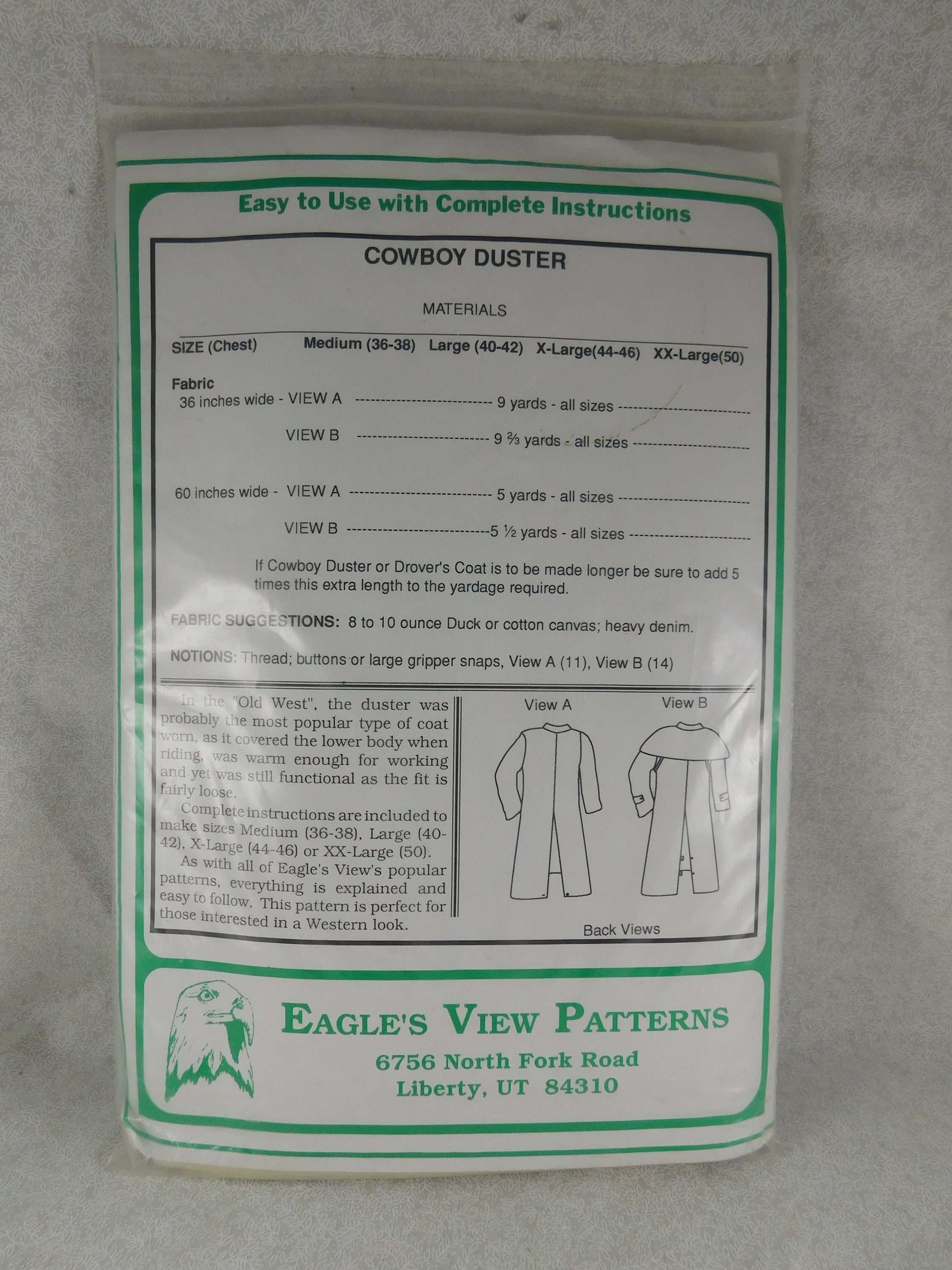 Vintage cowboy Duster Pattern by Eagle's View Patterns, Duster Pattern ...