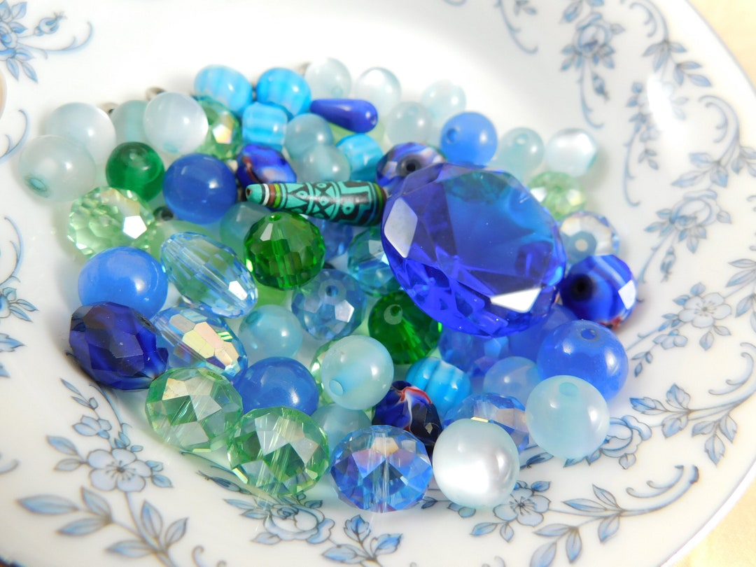 Quality Vintage Czech Bead Lot-66 Count, Faceted Glass Bead Lot, (cat's ...