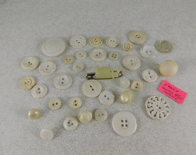 Fancy 1950's Buttons, Two Lots, 27 Count Mother of Pearl & 45 Count ...