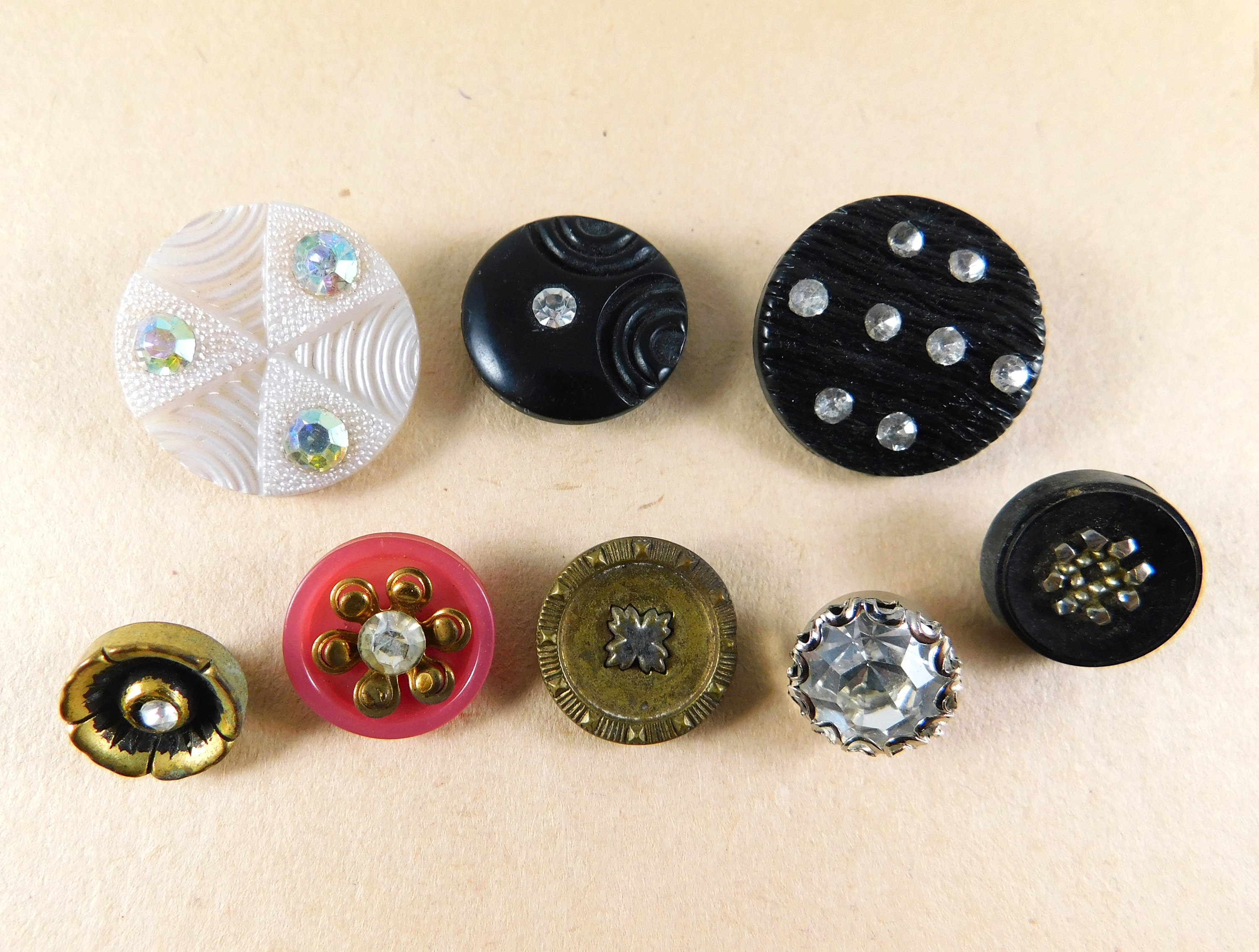 Eight Jeweled Buttons, 50's Vintage, Collectible Buttons, Crystals ...