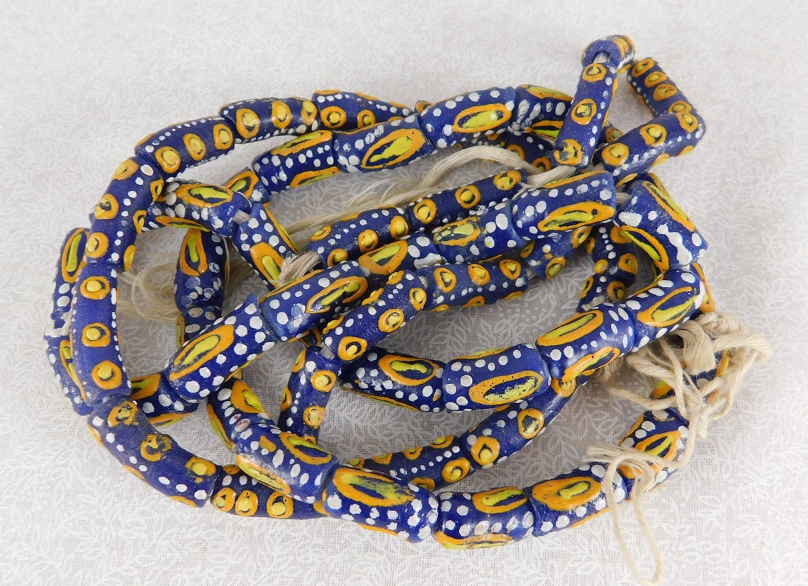 Vintage Hand Painted African Tribal Tube Beadsfour Strings, Clay ...