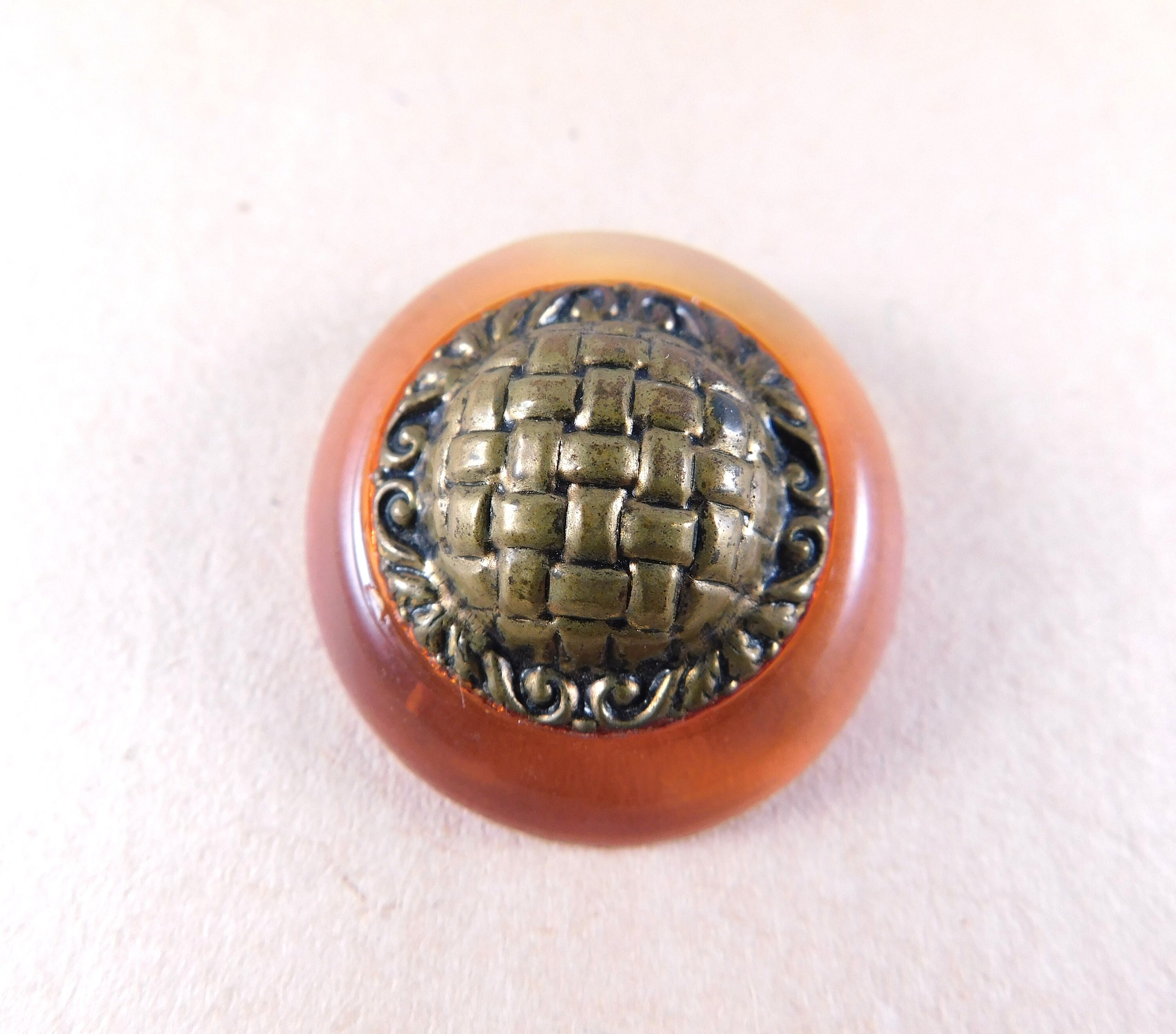 Single Vintage Brass & Lucite Button W/woven Shield Motif, Vintage 50's ...