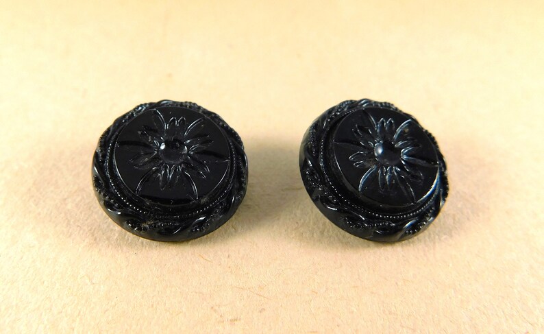 Antique Pair of Black Glass Sunburst Buttons From the 1910's ...