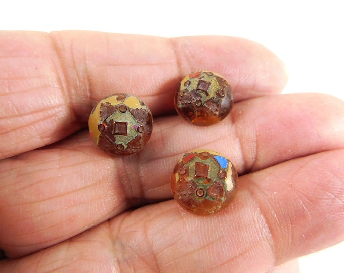 Three RARE Antique Victorian Hand Painted Glass Buttons, 1880's, Art ...