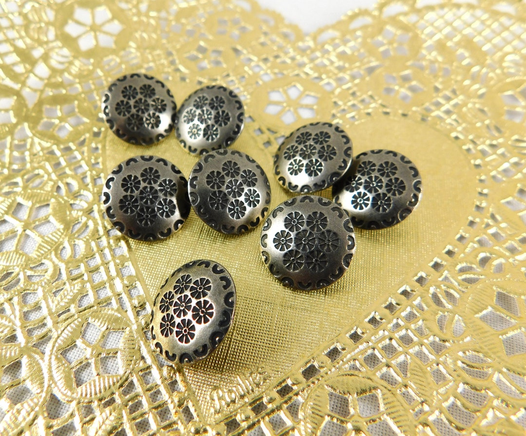 Vintage 1950's Silver Italian Buttons, Set of Nine, Floral Design ...