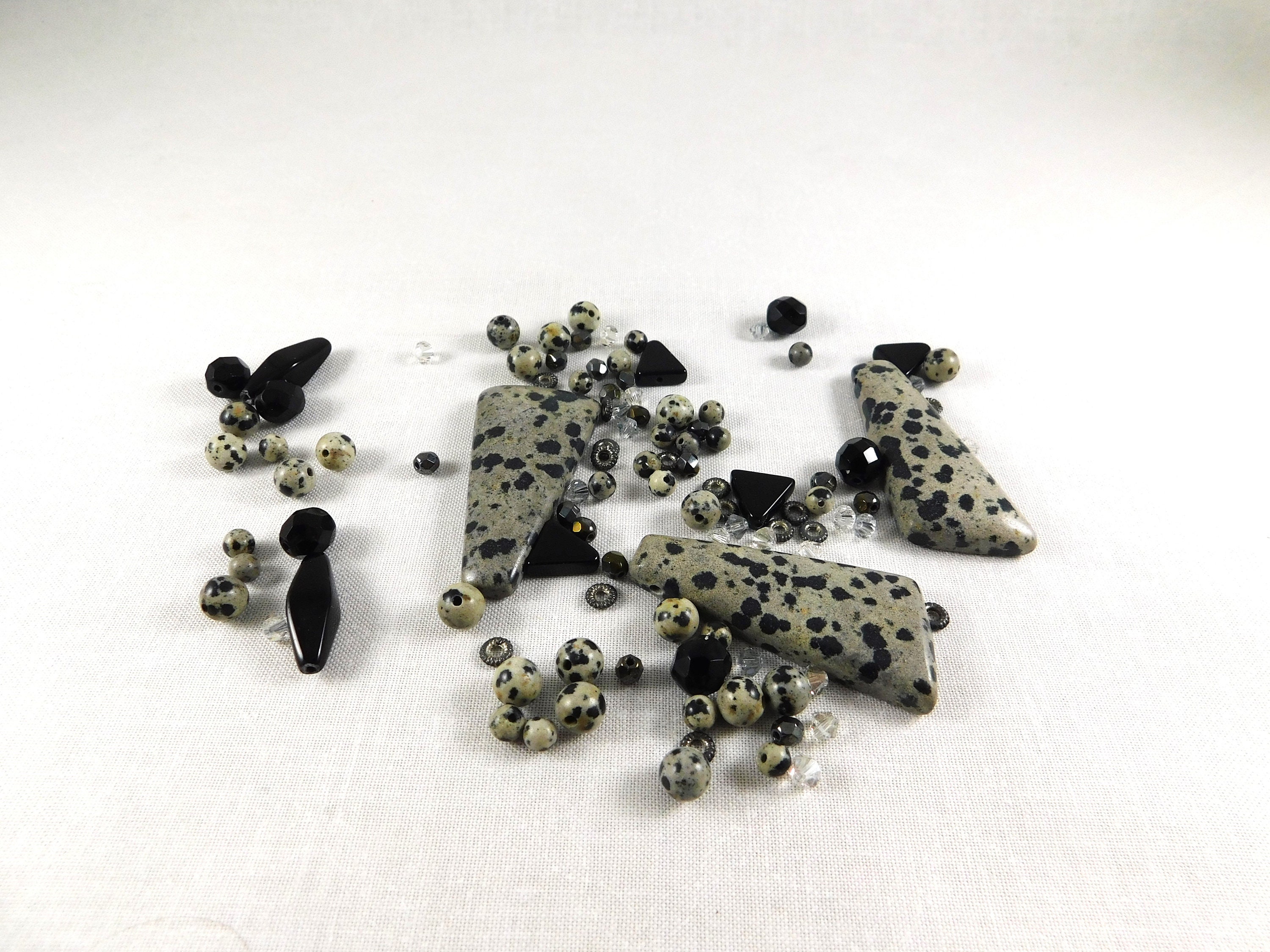 Vintage 70's Leopard Jasper Bead Mix, Jasper/black Glass/silver Spacers ...