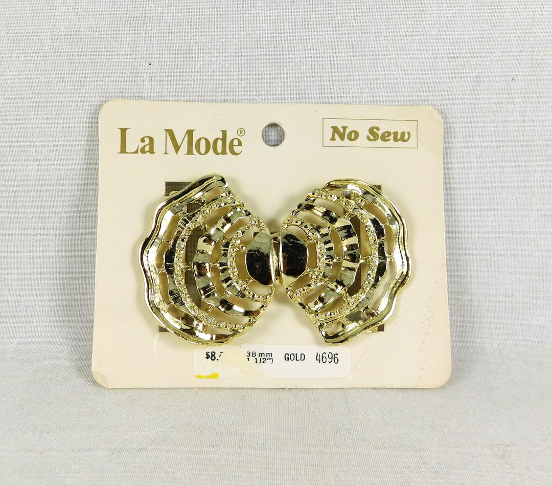 NEW Old Stock Brilliant Gold Clamshell Fashion Buckle, No Sew, Vintage ...