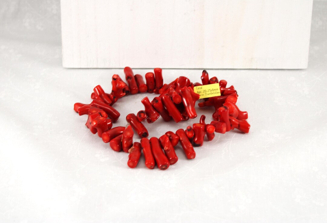 Vintage 1990's Red Coral Bead Strand: Polished Freeform Cuts, 16.5 Inch ...