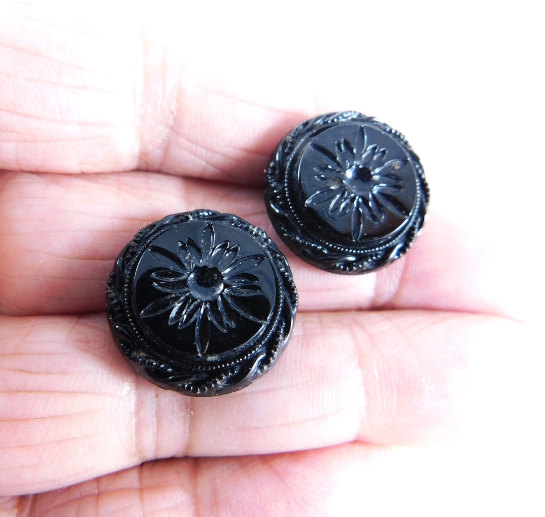 Antique Pair of Black Glass Sunburst Buttons From the 1910's ...