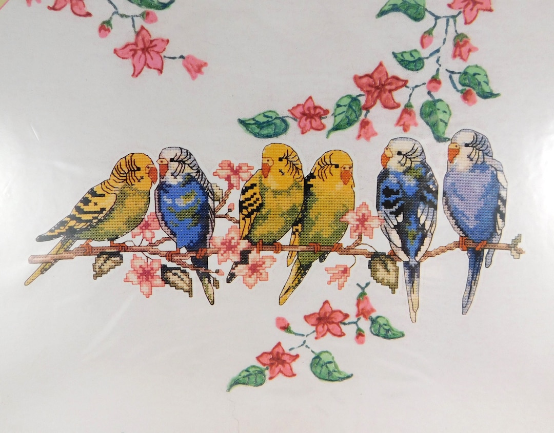 Dimension's 1992 Colored parakeet Perch Iron-on Transfer 80039, Stitch ...