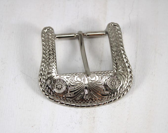 Vintage 80's Tooled Western Style Buckle, Stylized Floral Design, Adult ...