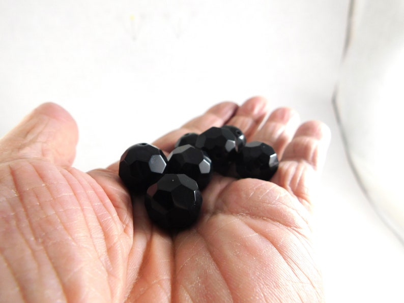 Vintage Black Faceted French Jet Glass Bead Lot-7 Pcs., 14mm, 1930's ...