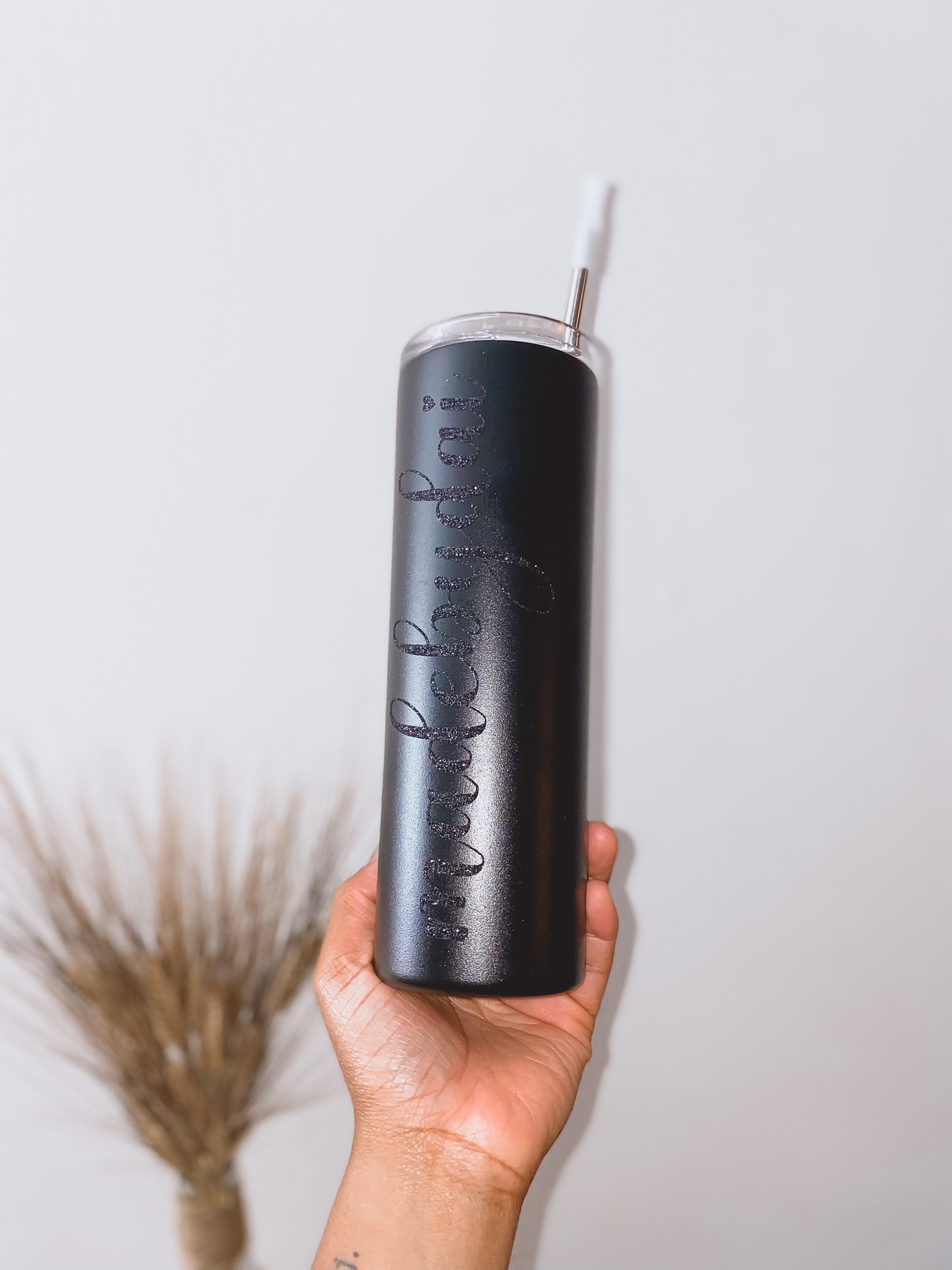 Personalized 20oz Skinny Tumbler With Monochromatic Glitter Letters - Etsy