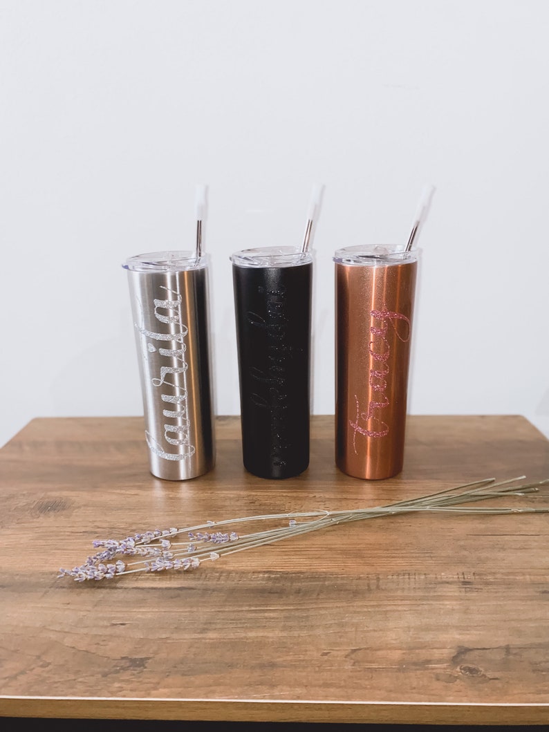 Personalized 20oz Skinny Tumbler With Monochromatic Glitter Letters - Etsy