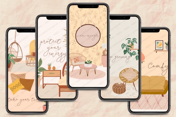 Boho Inspirational Phone Wallpaper Bundle 5 Self Care - Etsy