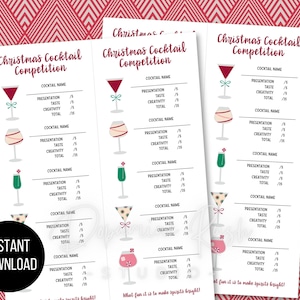 Printable Christmas Cocktail Competition 4.25 X 11” Score Card for 5 ...