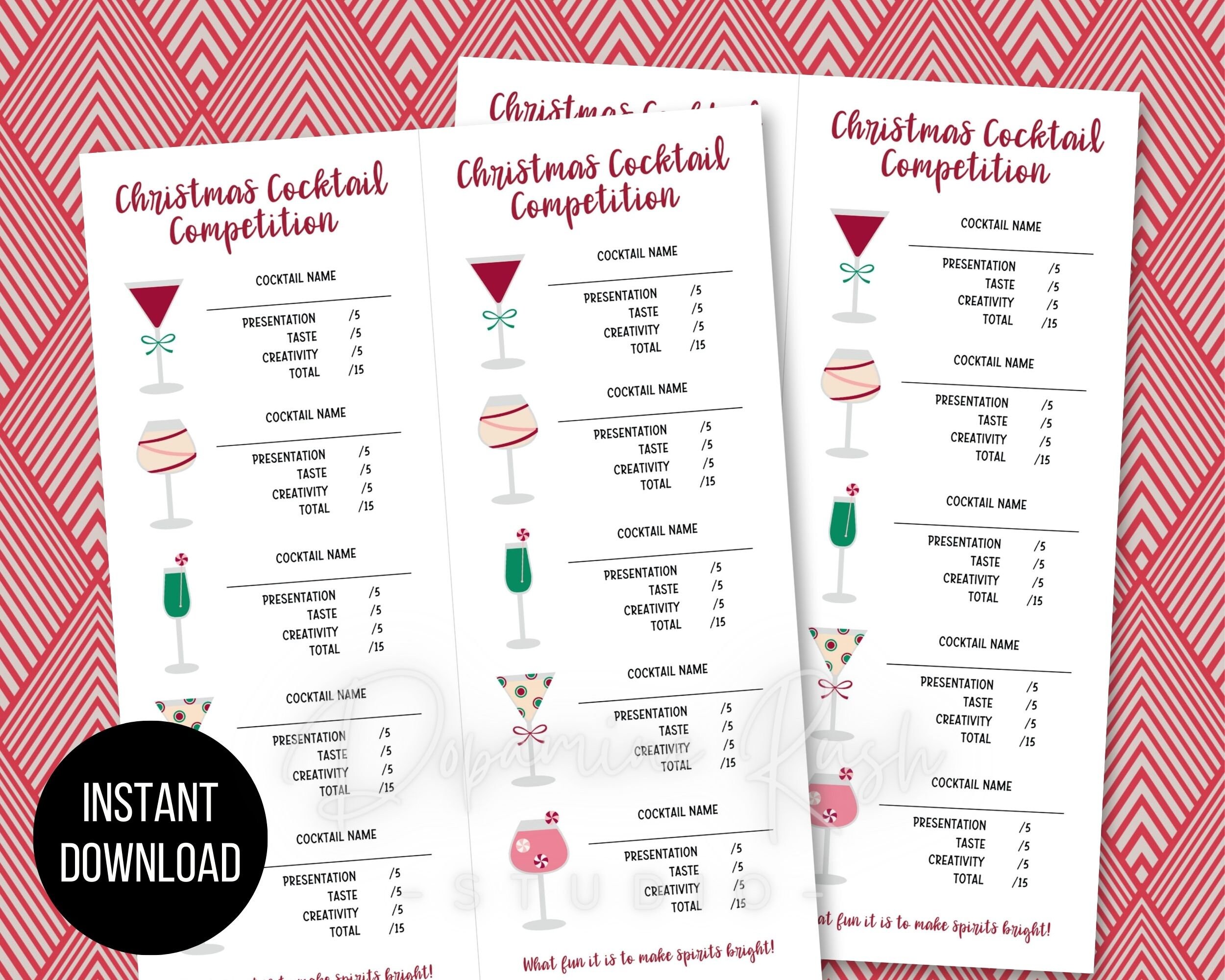 Printable Christmas Cocktail Competition 4.25 X 11” Score Card for 5 ...
