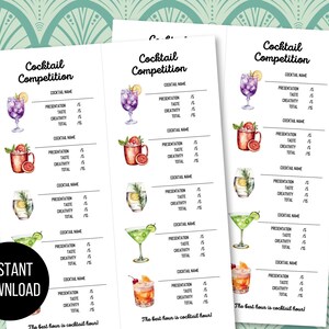 Printable Cocktail Competition 4.25 X 11” Score Card for 5+ Cocktails ...