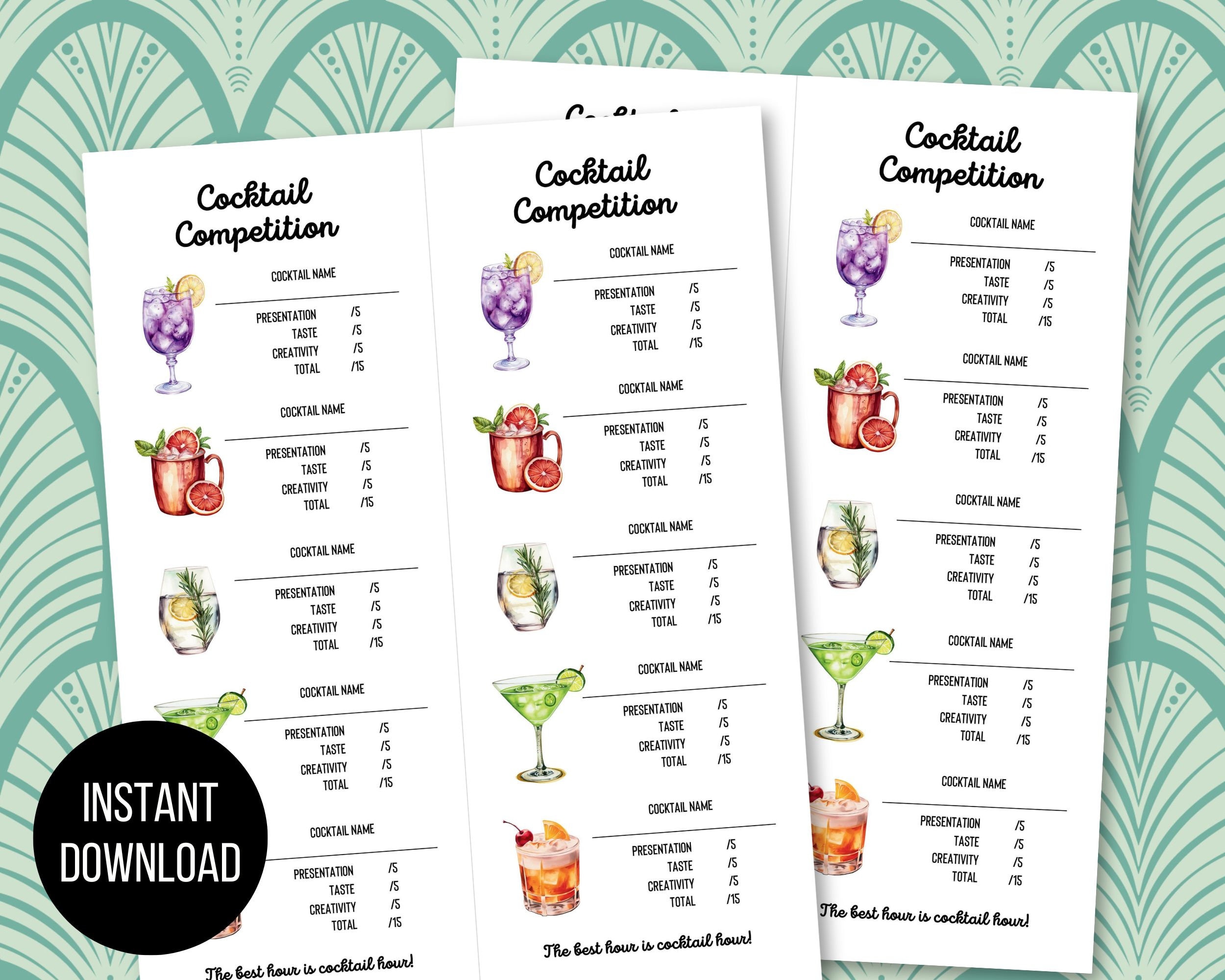 Printable Cocktail Competition 4.25 X 11” Score Card for 5+ Cocktails ...