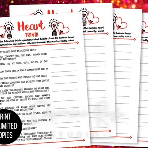 Printable Heart Trivia, Valentine’s Day Games, Valentine Trivia, Heart ...