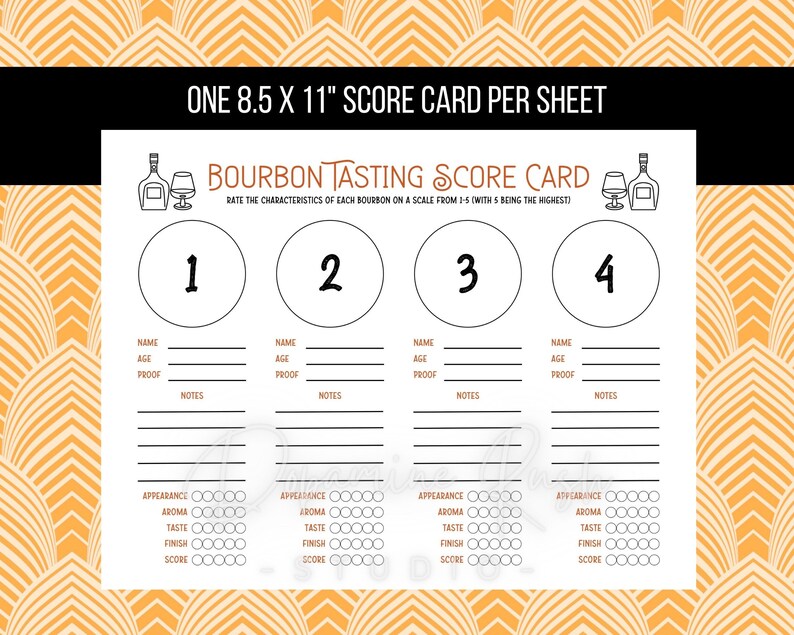 Printable Bourbon Tasting Score Card, Bourbon Score Card for 4 ...